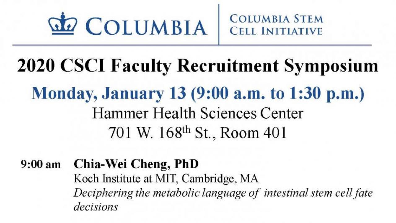 CSCI Faculty Recruitment Symposium January 13 | Columbia Stem Cell ...